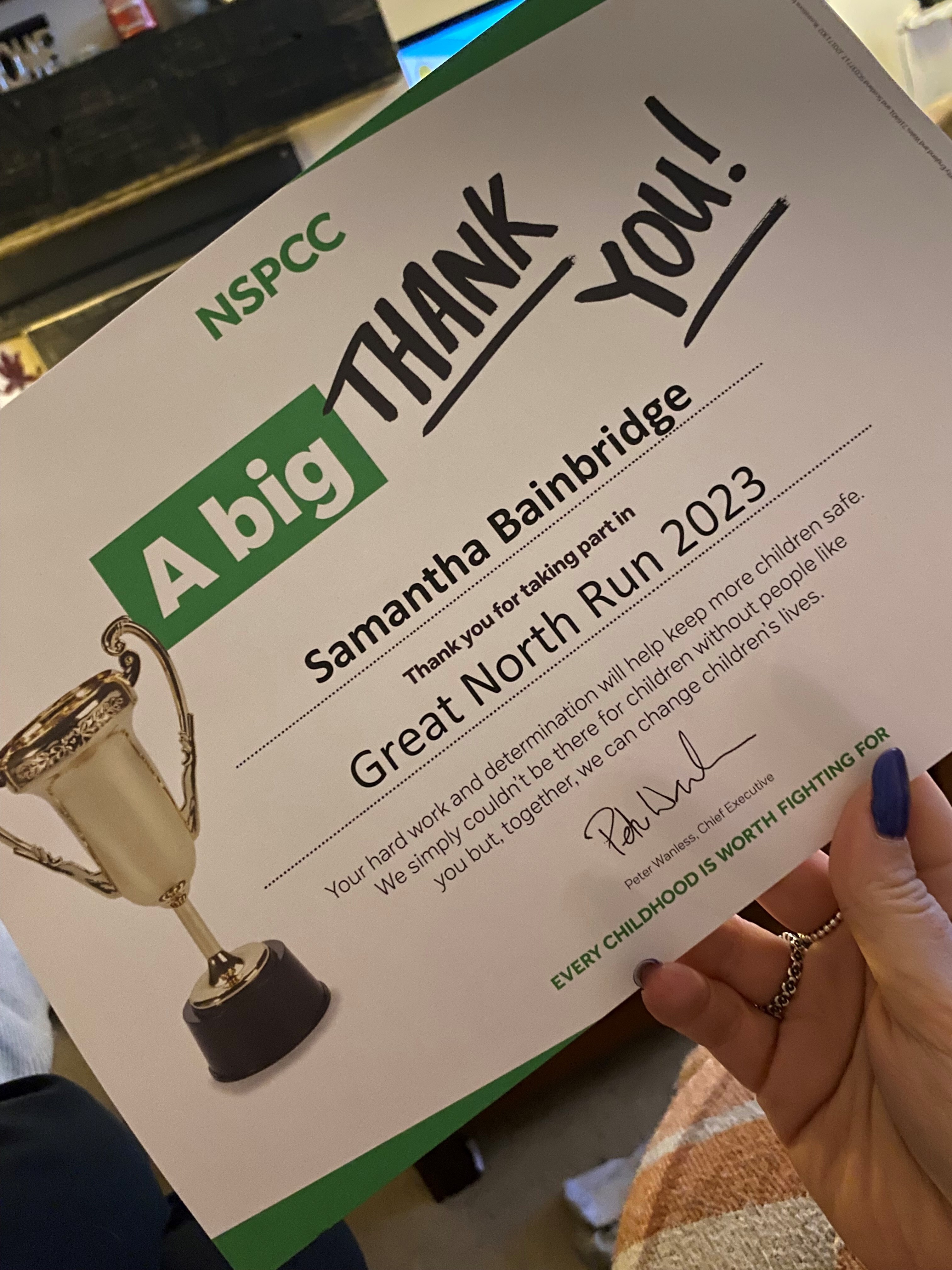 NSPCC: Samantha's Great North Run Charity Page 2023